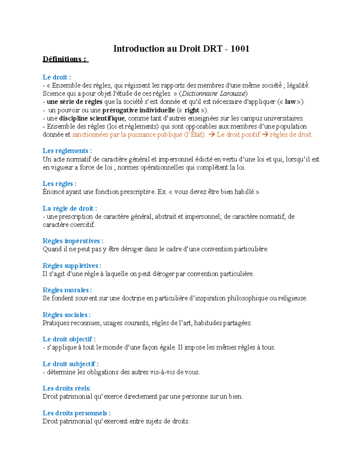 Definitions - definition - Introduction au Droit DRT - 1001 Définitions ...