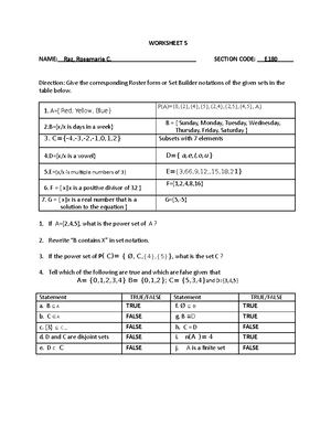 Worksheet 4 - 2.Classify each entry as a mathematical expression (EXP), or a mathematical ...