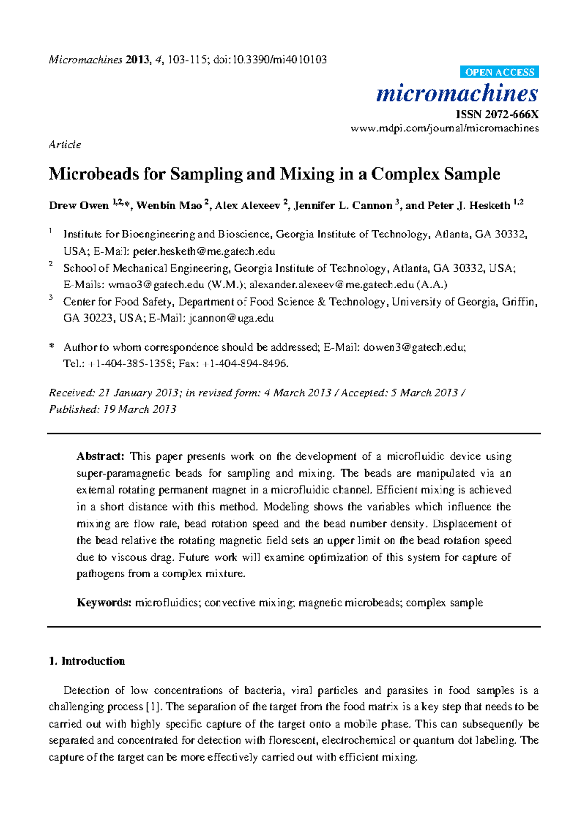 Microbeads for Sampling and Mixing in a Complex Sample - Micromachines ...