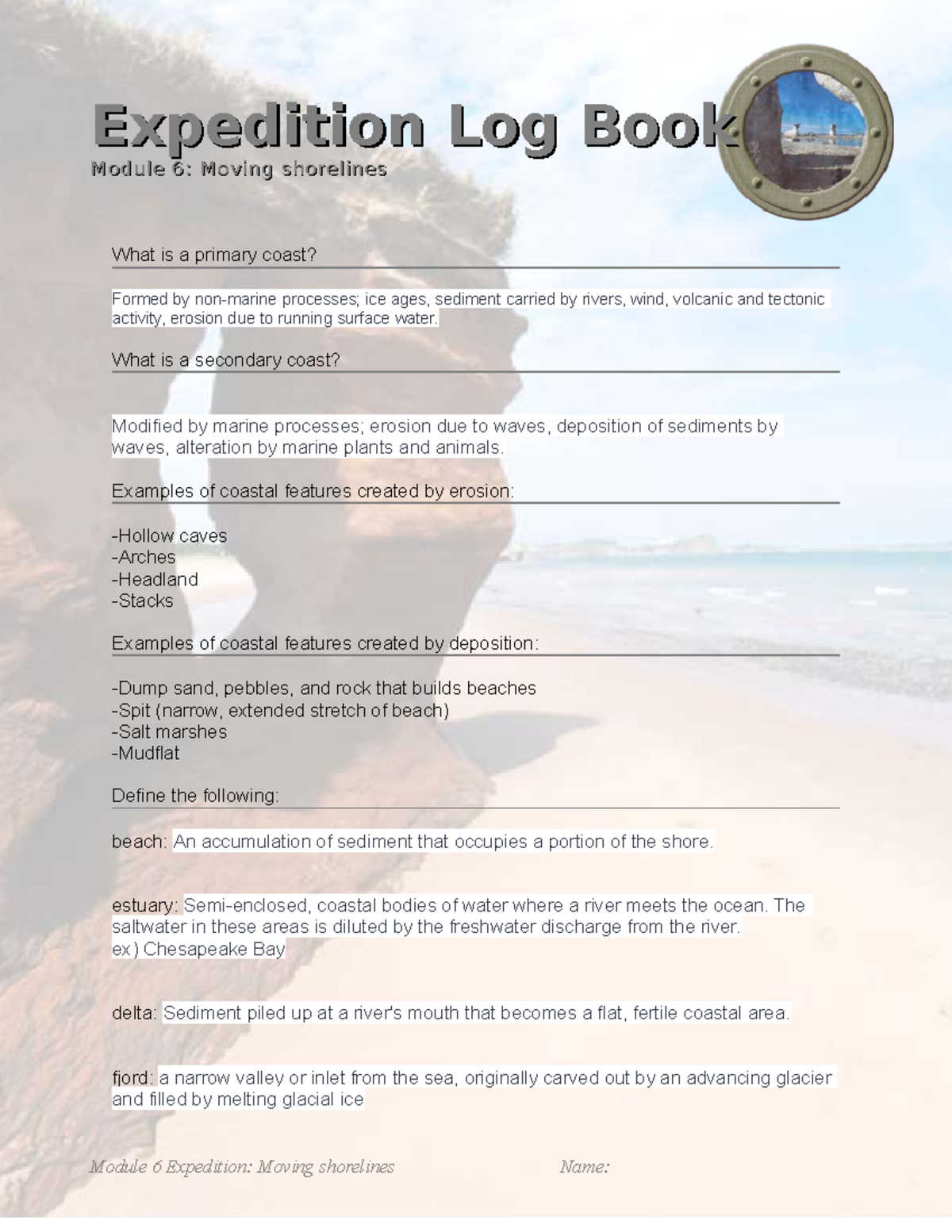 OCSC 1000 Log Book 6 - Expedition Log BookExpedition Log Book Module 6 ...