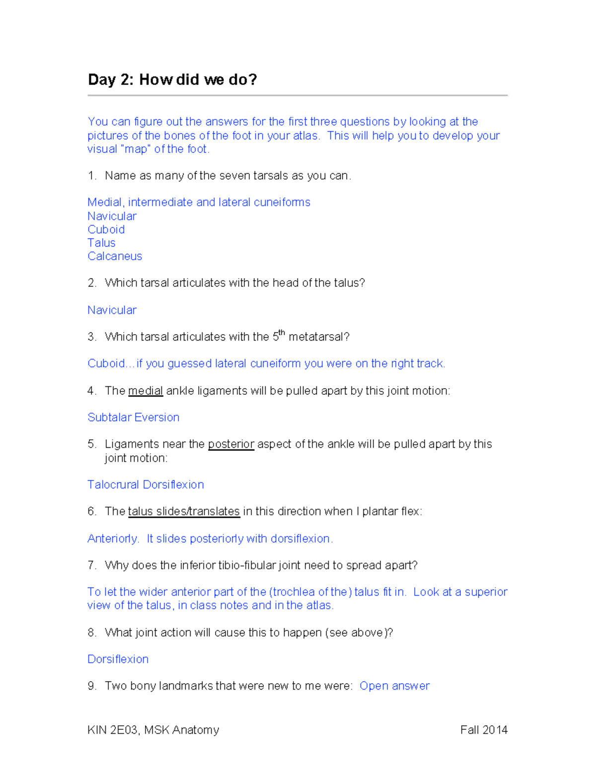 Sample/practice exam, questions and answers - MOC - Day 2: How did we ...