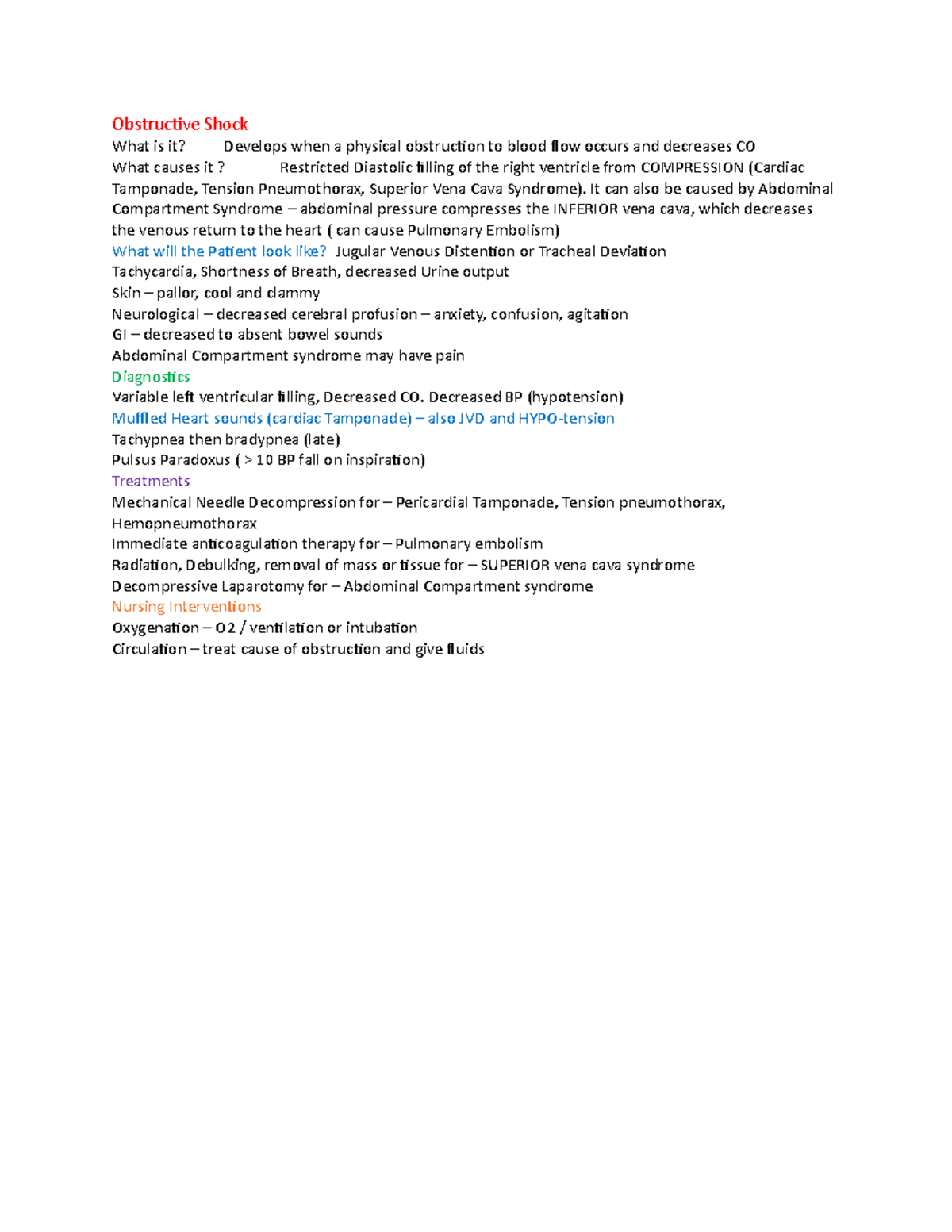 Obstructive shock - Obstructive Shock What is it? Develops when a ...