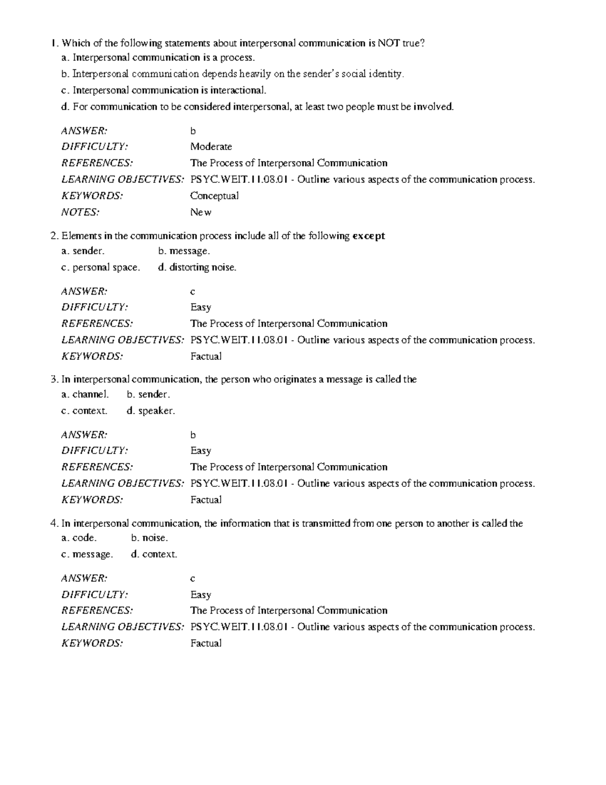 Chapter 08 Interpersonal Communication - Which of the following ...