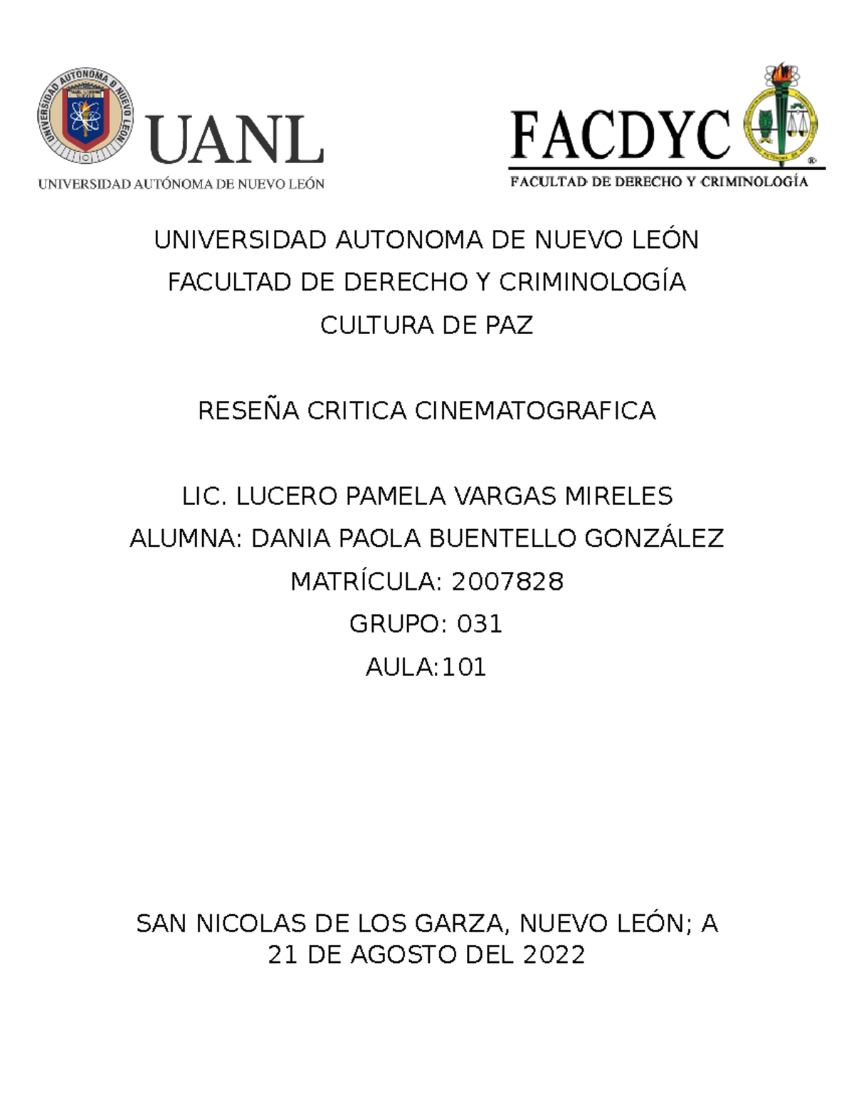 DPBG Reseña CP - UNIVERSIDAD AUTONOMA DE NUEVO LEÓN FACULTAD DE DERECHO ...