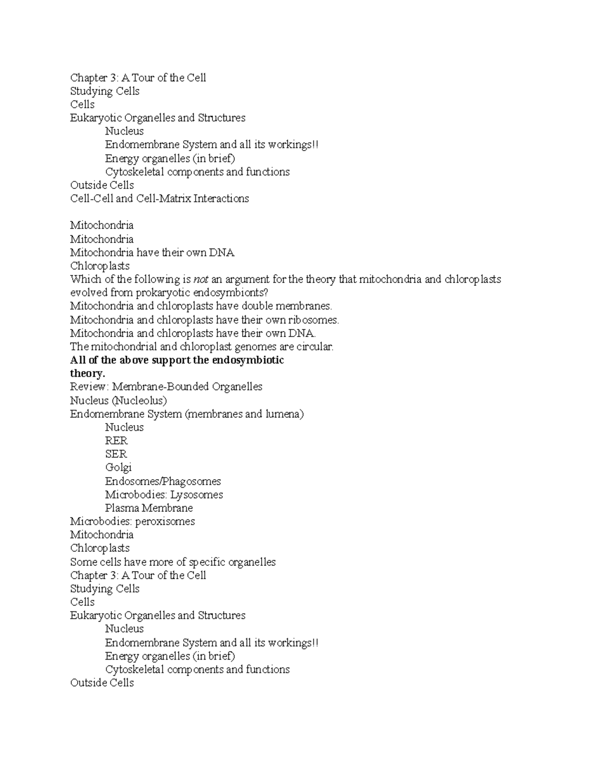 Bio 122 a tour of cell organelles - Chapter 3: A Tour of the Cell ...