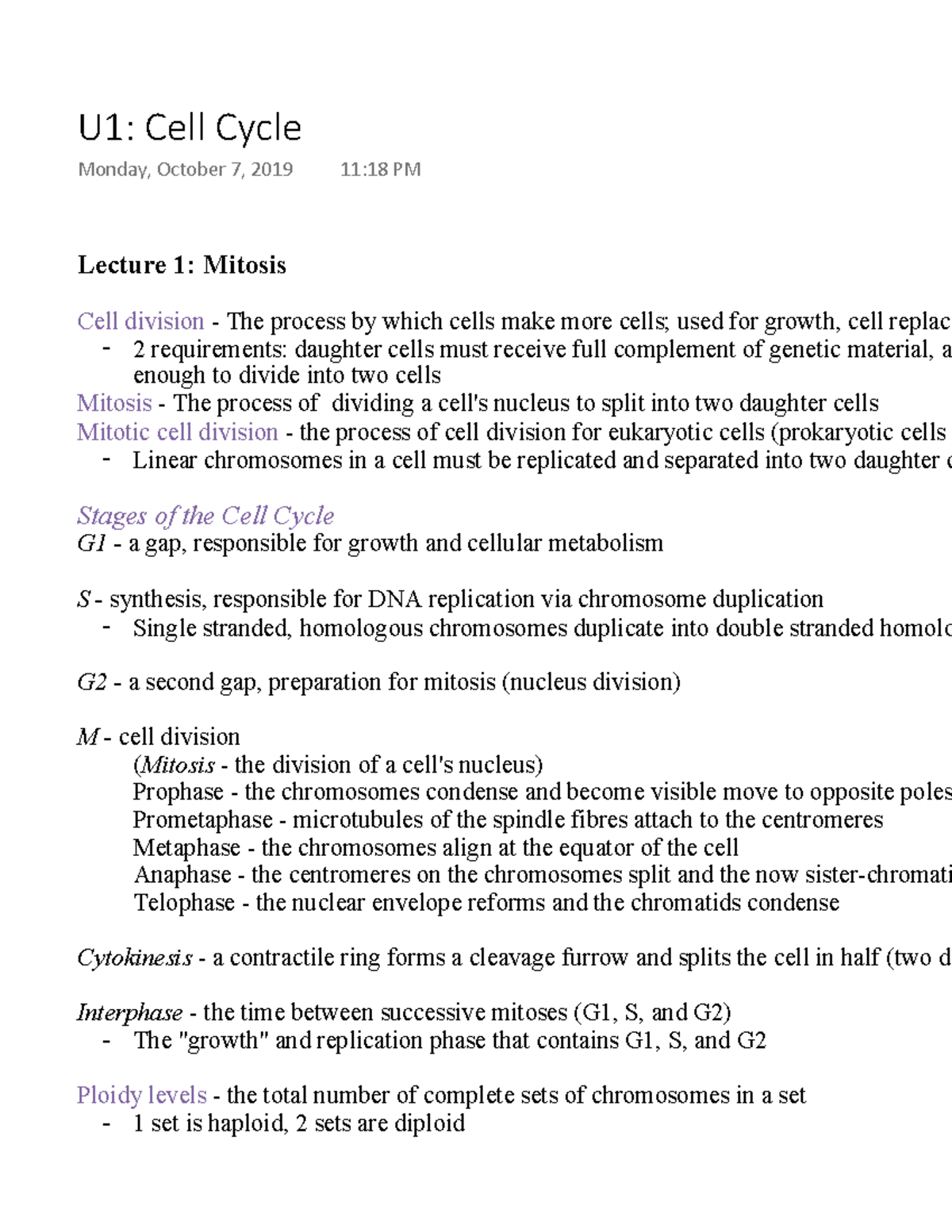 U1 Cell Cycle - Warning: TT: undefined function: 32 Lecture 1: Mitosis Cell division - The ...
