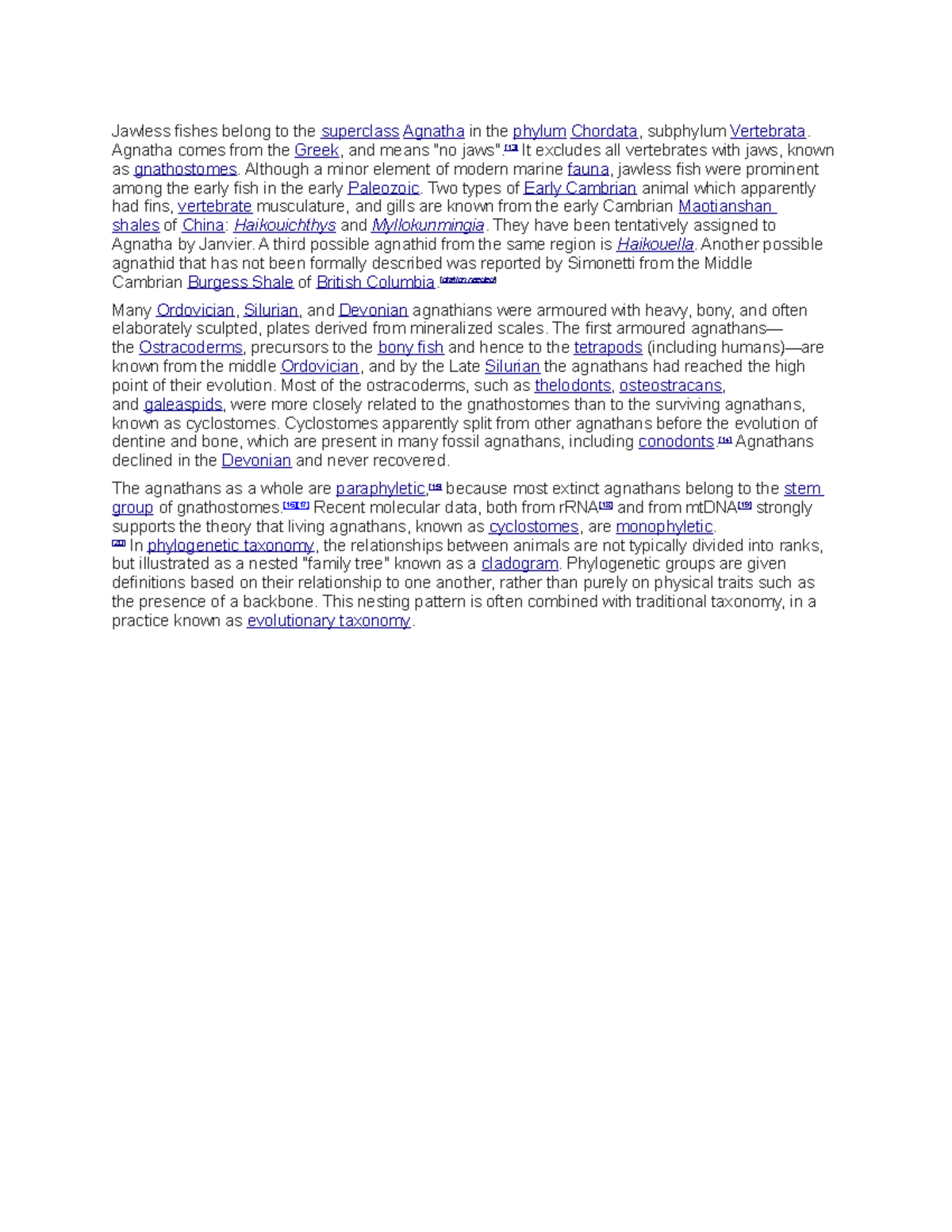 Jawless fishes belong to the - Agnatha comes from the Greek, and means ...