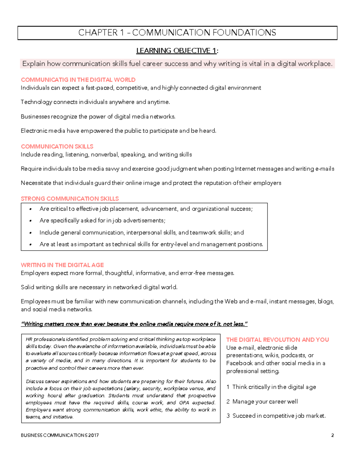 Business Communication COMM 205 final exam notes p - CHAPTER 1 ...