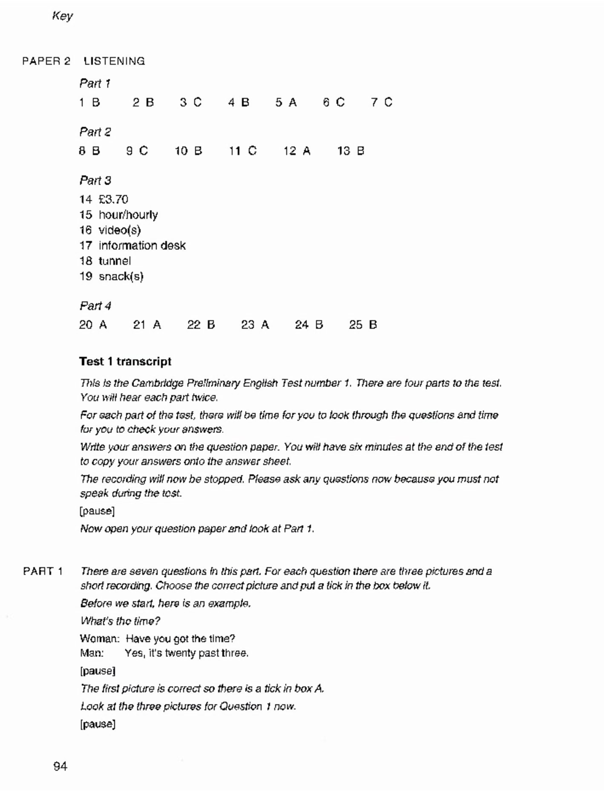 NGHE 02 - KEY - Transcript - Key PAPER 2 LISTENING Part 1 1 B 2 B 3 C 4 ...