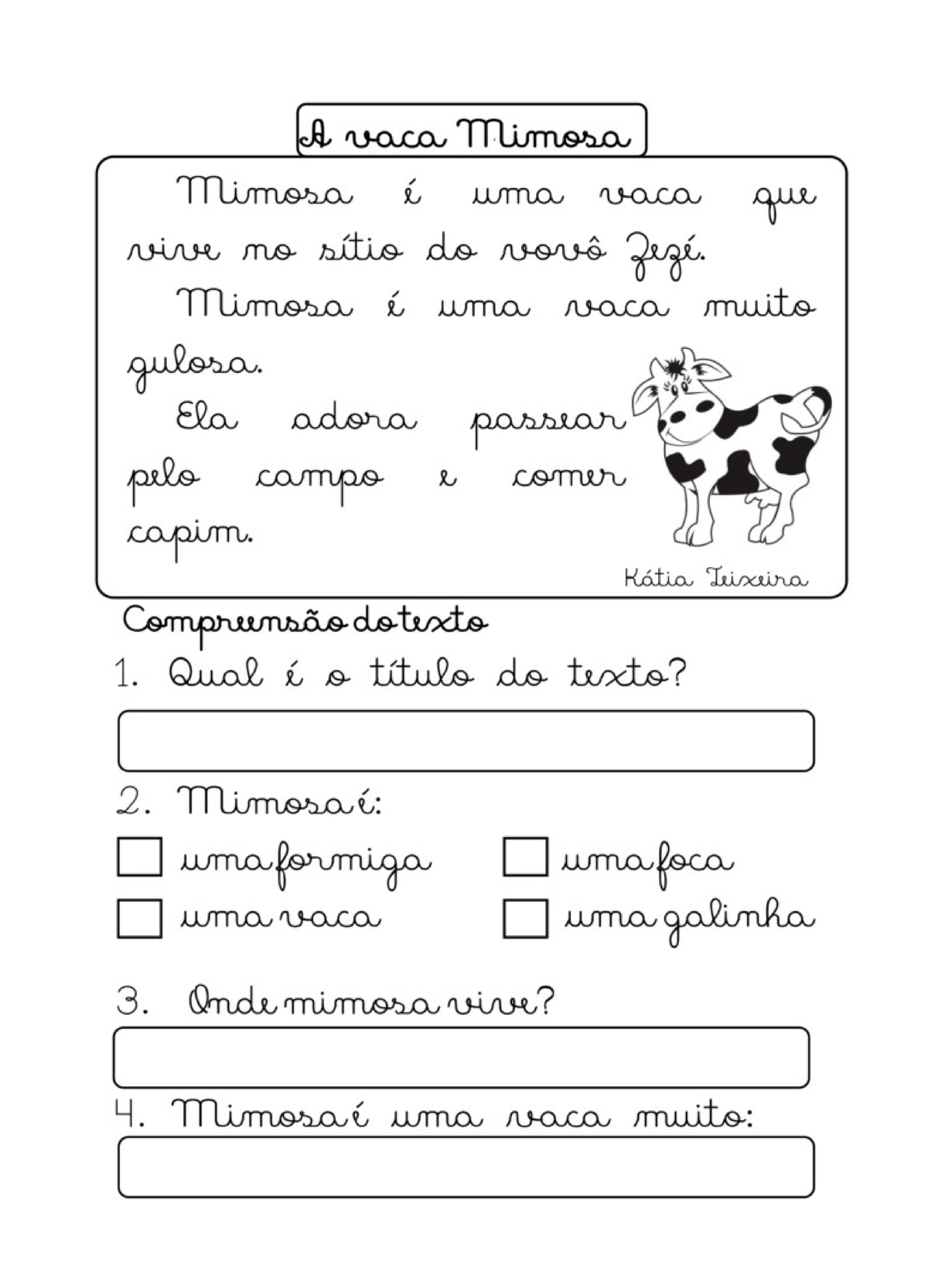 Port 1 ano - alfabetização - A vaca Mimosa Mimosa e uma vaca que vire ...
