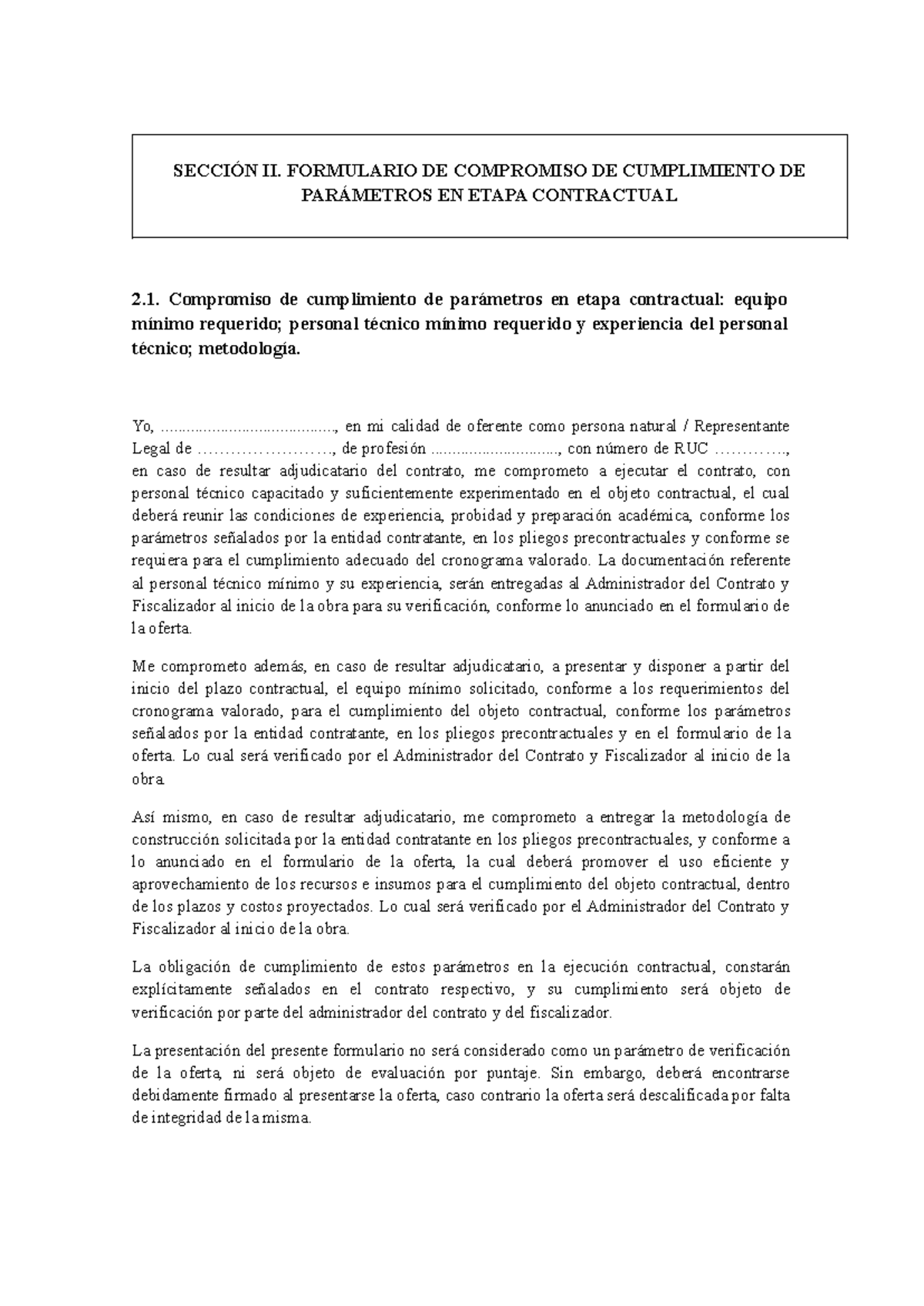 Formulario DE Compromiso DE Cumplimiento DE Parametros EN Etapa ...