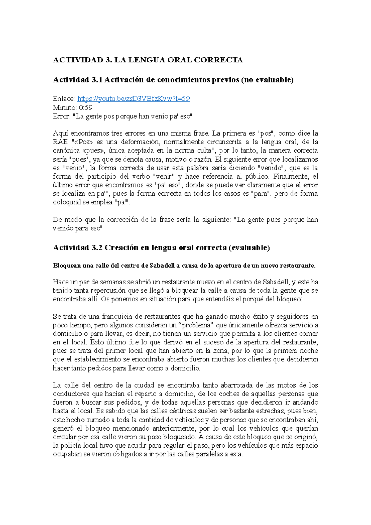 3. La lengua oral correcta - ACTIVIDAD 3. LA LENGUA ORAL CORRECTA ...