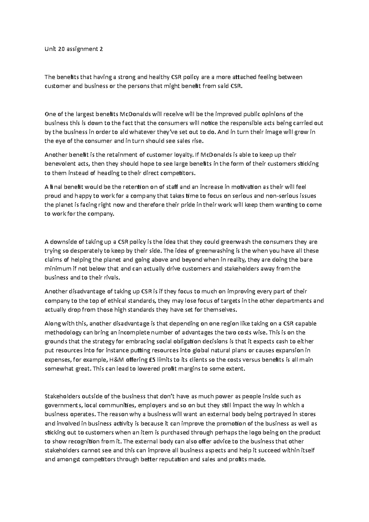 Unit 20 assignment 2 - - Studocu
