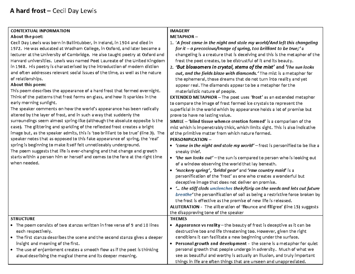 A Hard Frost Grade 12 English Notes Warning Tt Undefined Function 32 Warning Tt
