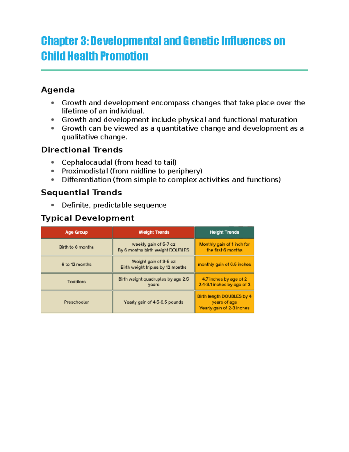 CH 3 Lecture Notes - N/A - Chapter 3: Developmental and Genetic ...