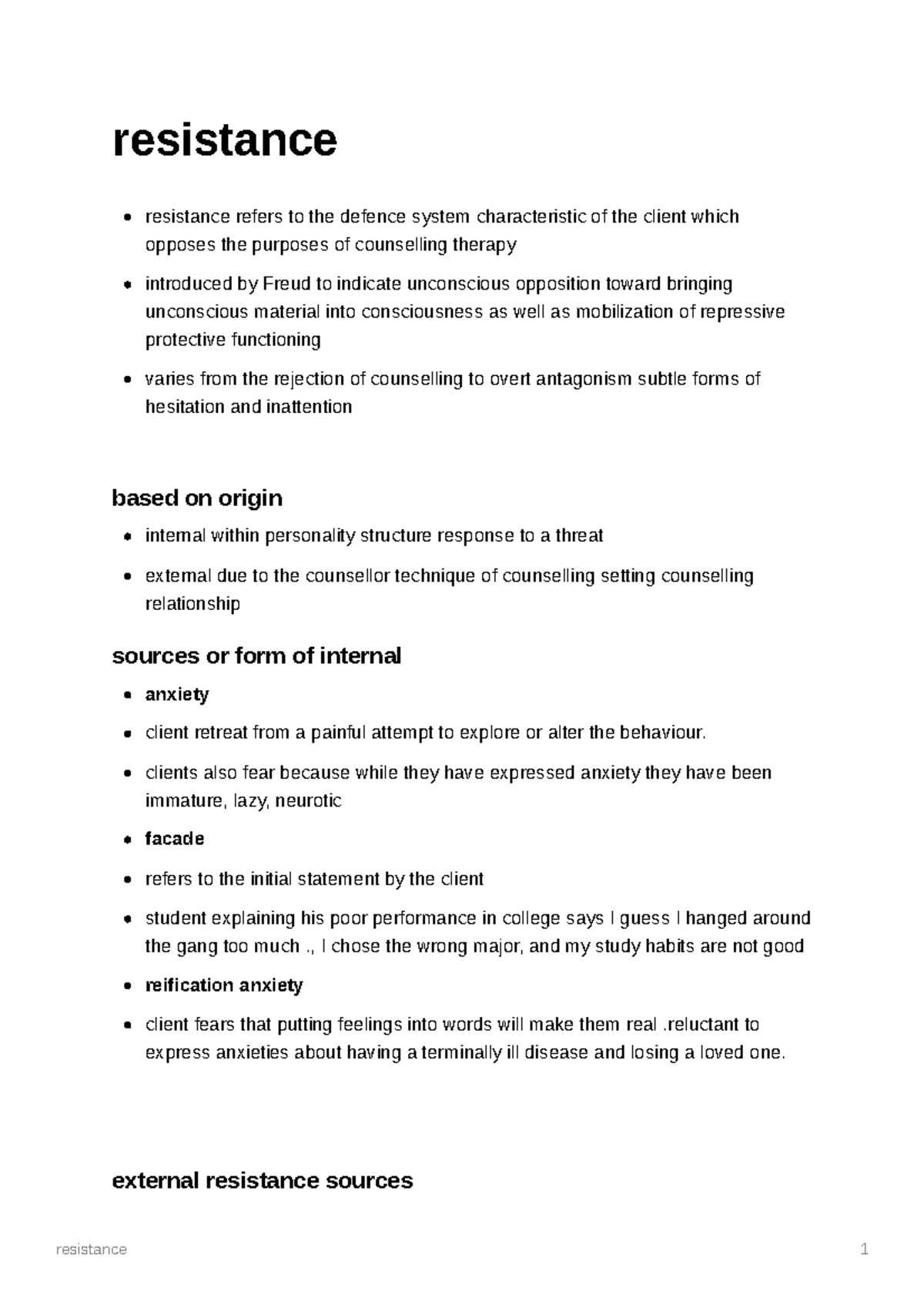 Resistance in counselling and therapy - resistance resistance refers to ...