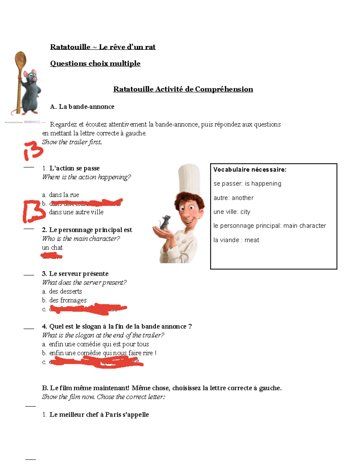 Ratatouille Questions - Ratatouille ~ Le rêve d’un rat Questions choix ...