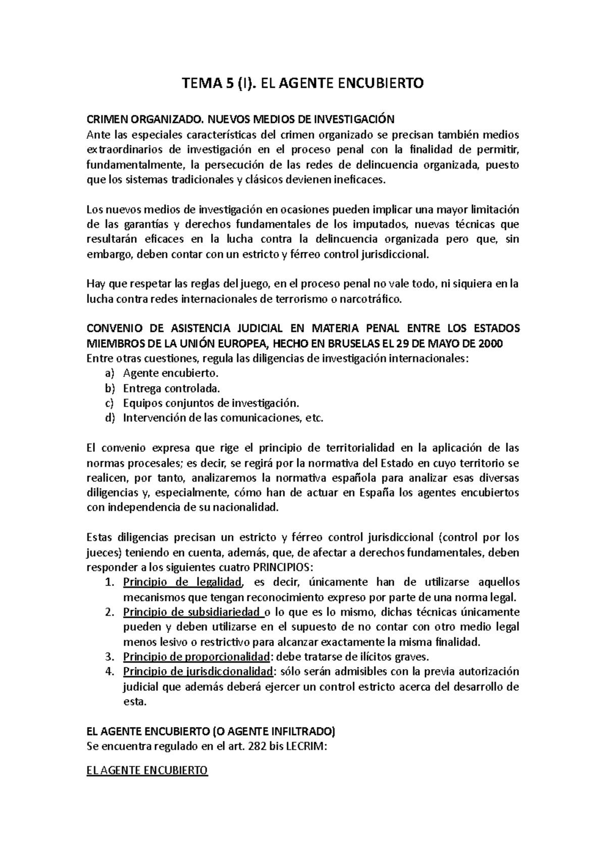 TEMA 1. EL Agente Encubierto - Formas Específicas de Delincuencia ...