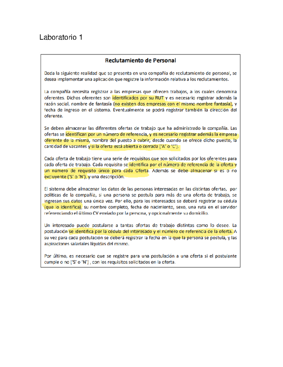 Letra laboratorio 1 - ffef - Bases de datos 2 - Laboratorio - Studocu