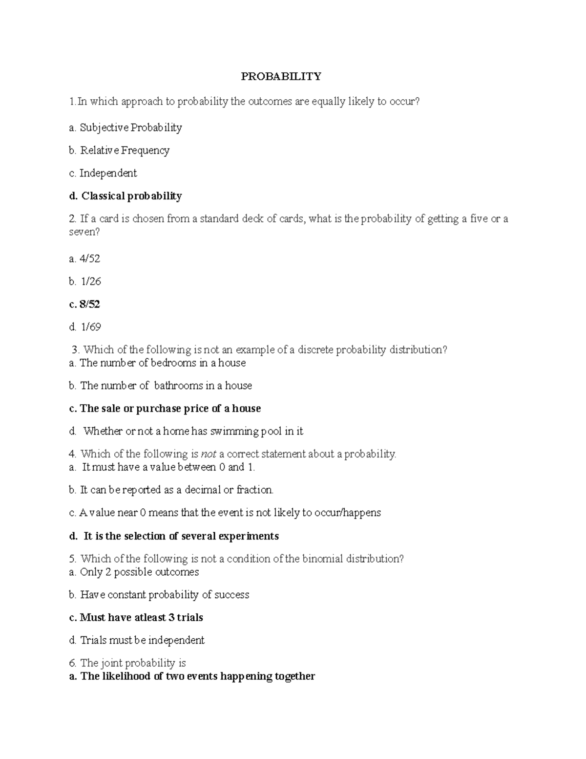 Chapter 5 MCQ - Practice MCQ - PROBABILITY 1 which approach to ...