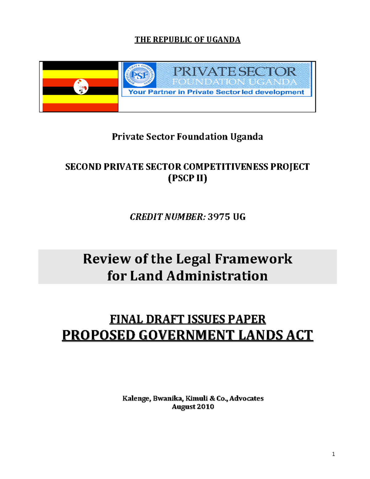 Final-Draft-Issues-Paper- Government-Land Workshop-Jan-2013 - THE REPUBLIC OF UGANDA Private ...