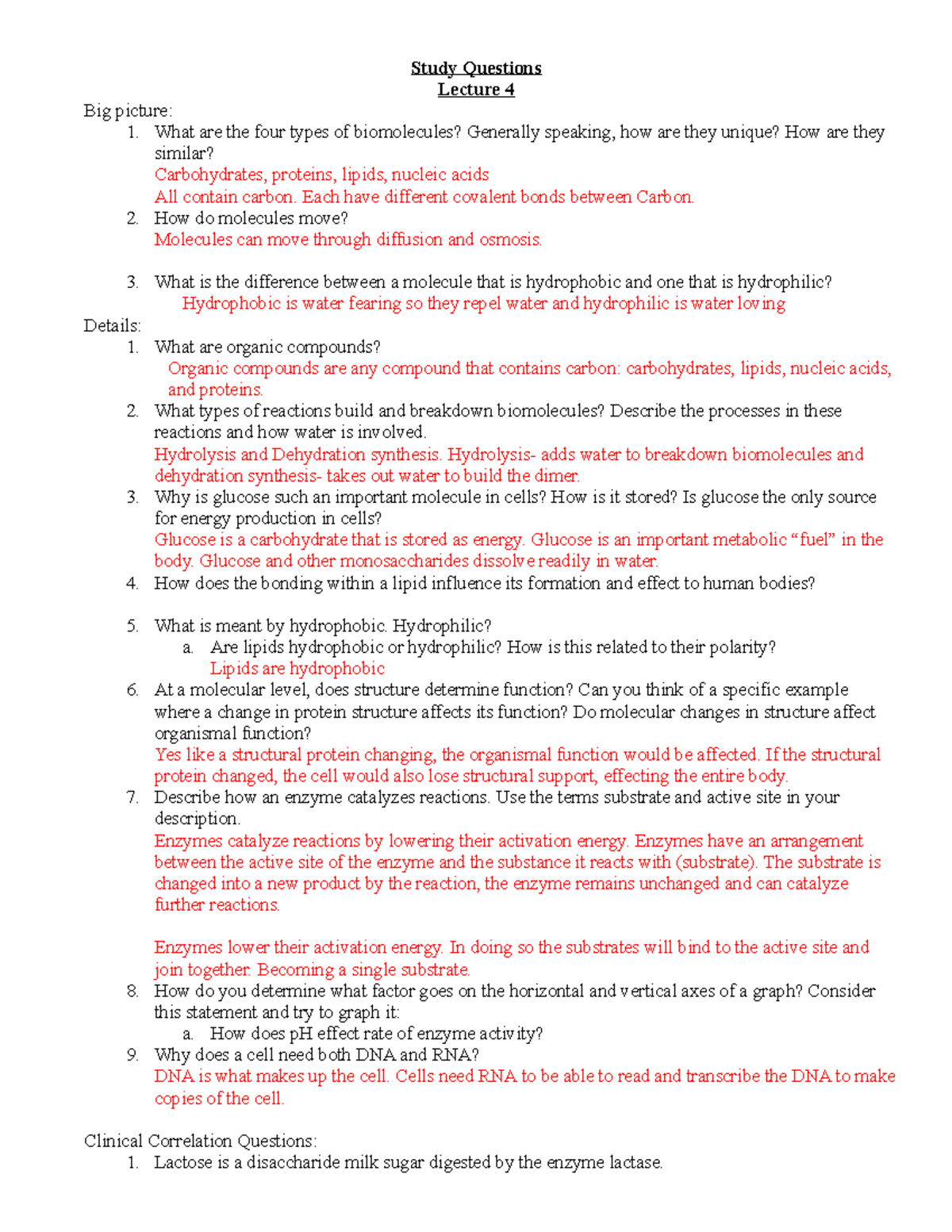 Lecture 4 Study Questions - Study Questions Lecture 4 Big picture: What ...