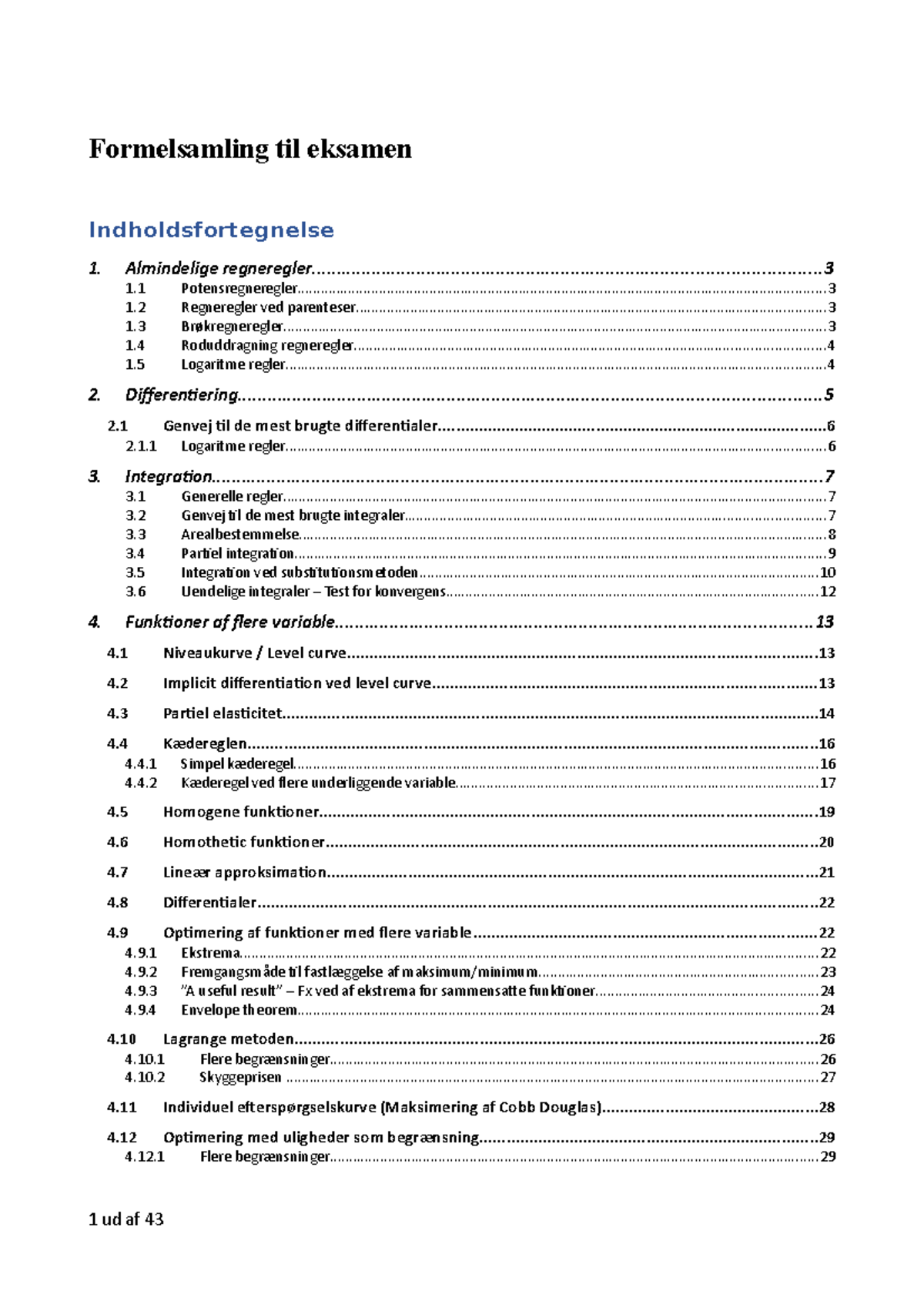 Formelsamling til eksamen - Formelsamling til eksamen Almindelige - Studocu