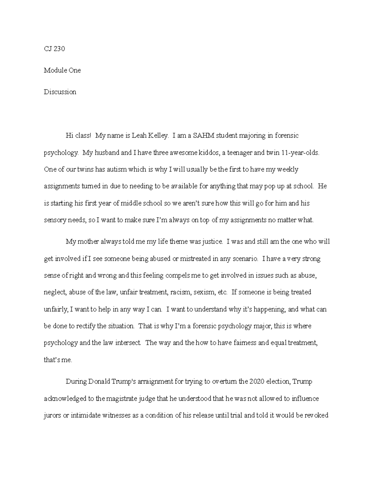 CJ 230 Module One Discussion - CJ 230 Module One Discussion Hi class ...