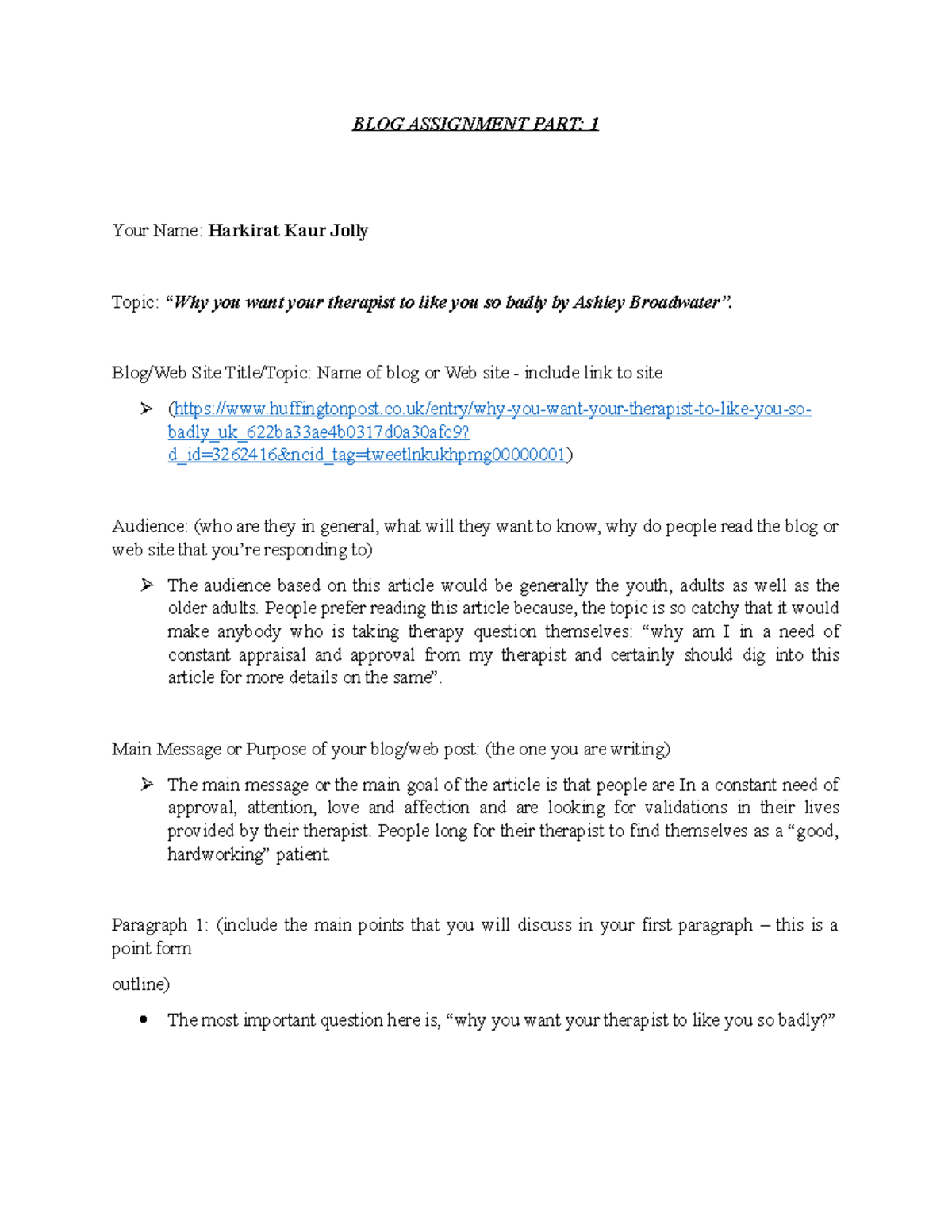 BLOG Assignment 1 - BLOG ASSIGNMENT PART: 1 Your Name: Harkirat Kaur ...