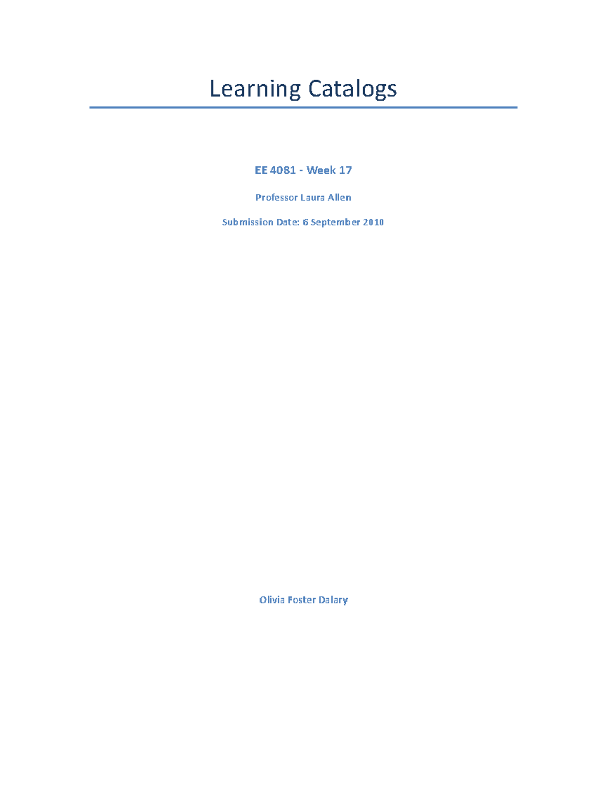 EE-4081-Learning Catalogs - Learning Catalogs EE 4081 - Week 17 ...
