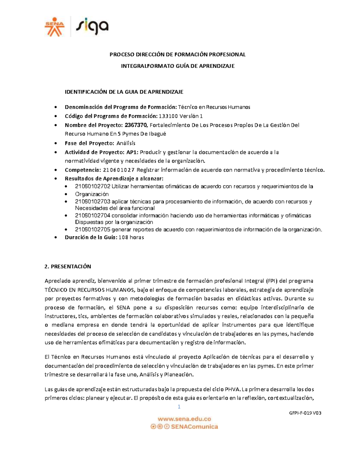 Guía Registrar la información 2 (1) - 1 PROCESO DIRECCI”N DE FORMACI”N PROFESIONAL ...