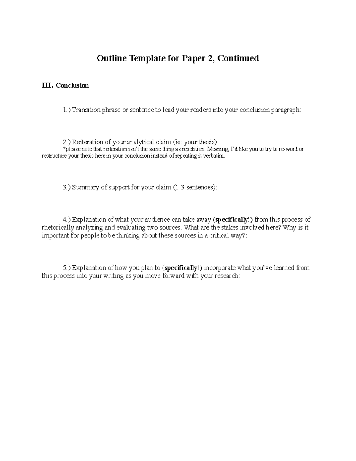 Outline Template for Paper 2, Part 2 - Outline Template for Paper 2 ...