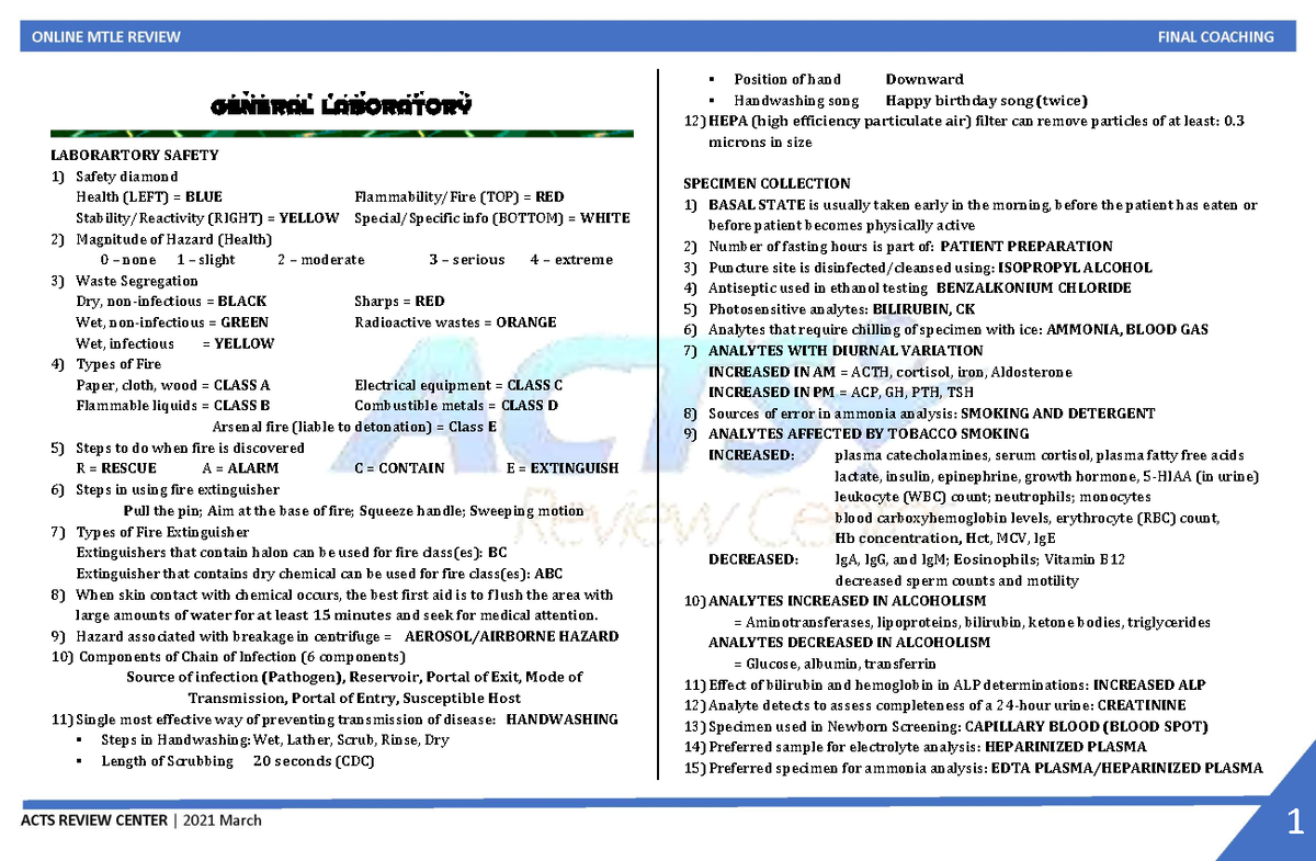 ACTS AND Enterobacteriacea - GENERAL LABORATORY LABORARTORY SAFETY ...
