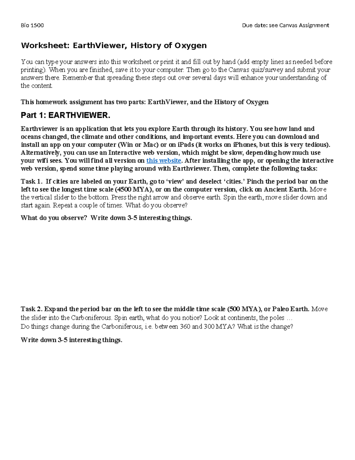 #02 Earth Viewer O2history - Bio 1500 Due date: see Canvas Assignment ...
