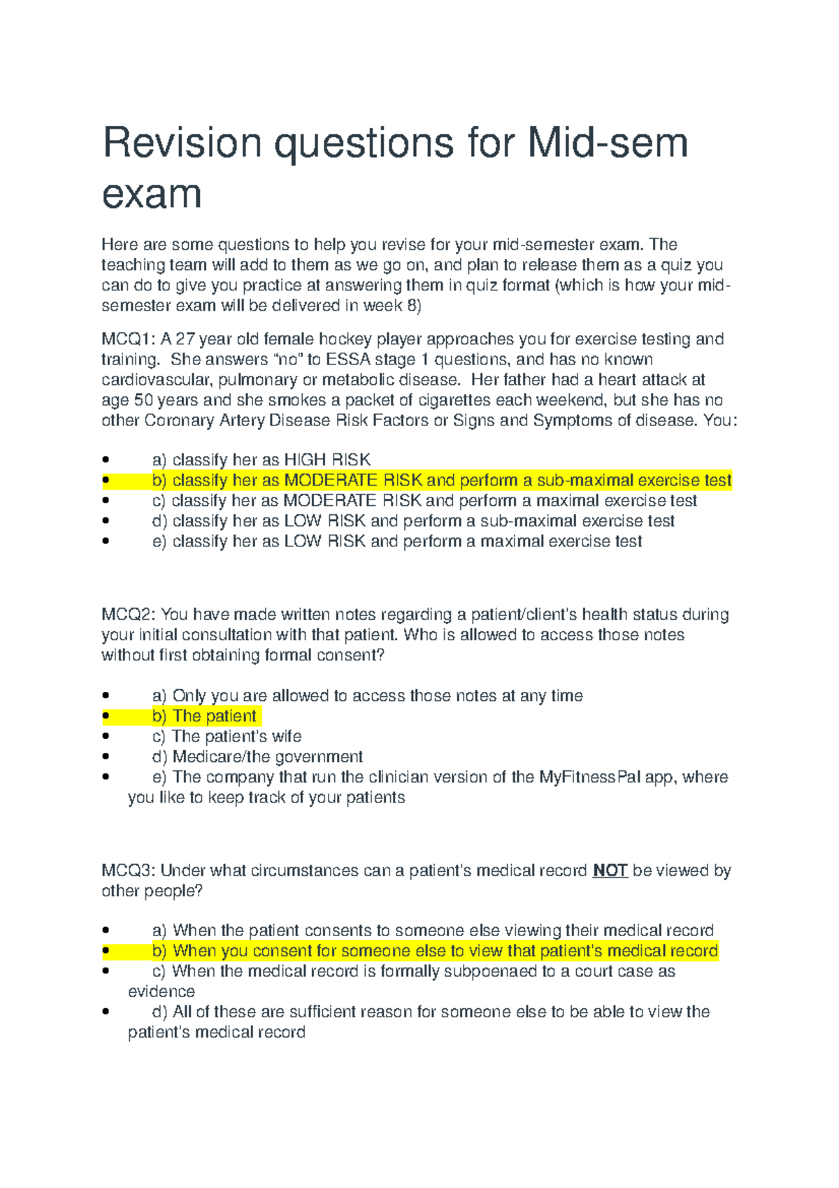 Revision Mid-Sem - Mid Sem practice questions - Revi sion quest ions ...