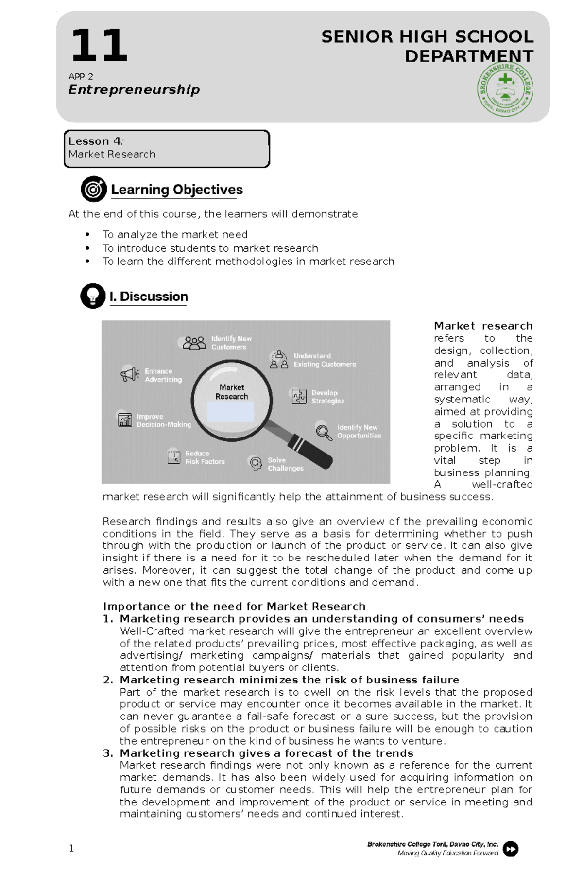 Entrepreneurship-Lesson-4 Market Research - Lesson 4 : Market Research ...