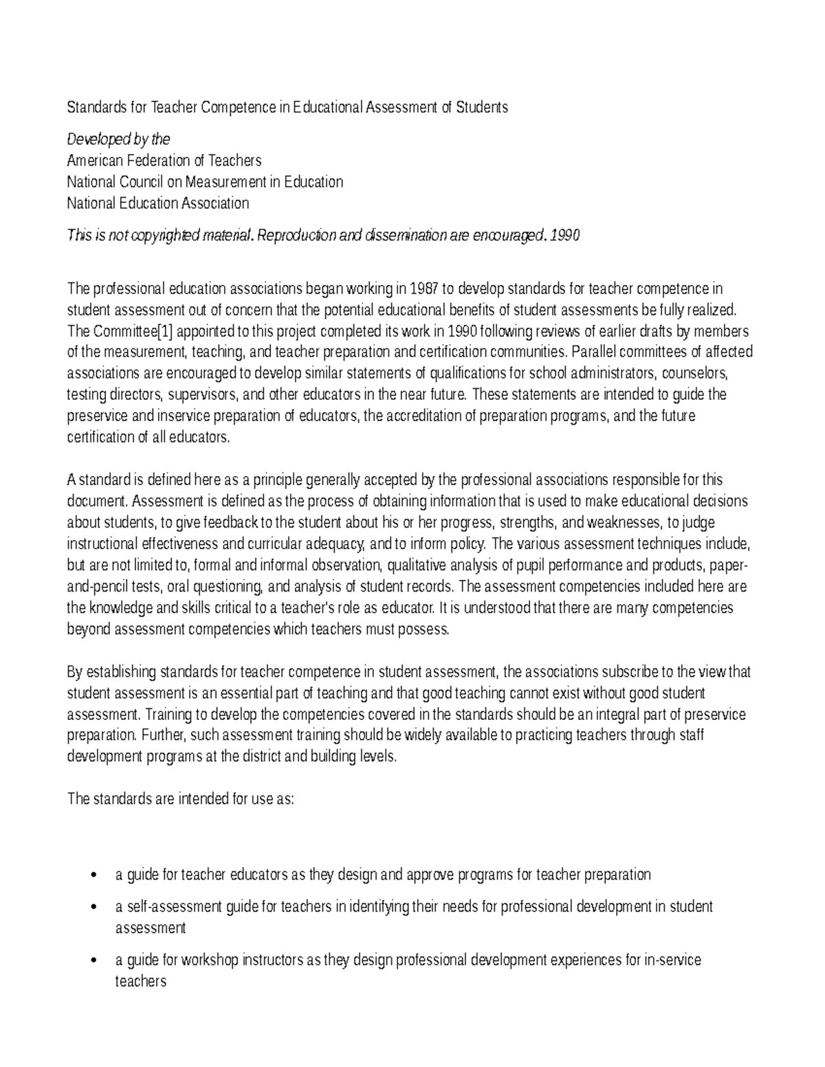 Standards for Teacher Competence in Educational Assessment of Students ...