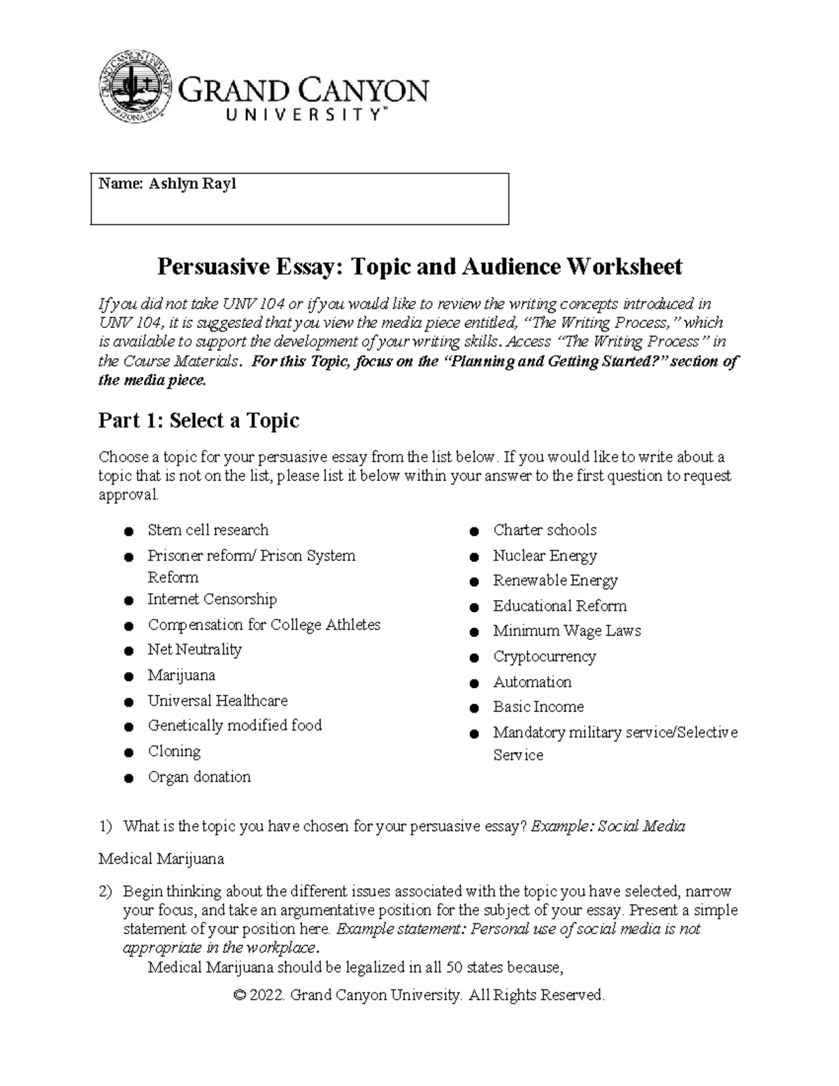 T1 Topicand Audience Worksheet PHI105 Persuasive Essay Planning 9 5 22 ...