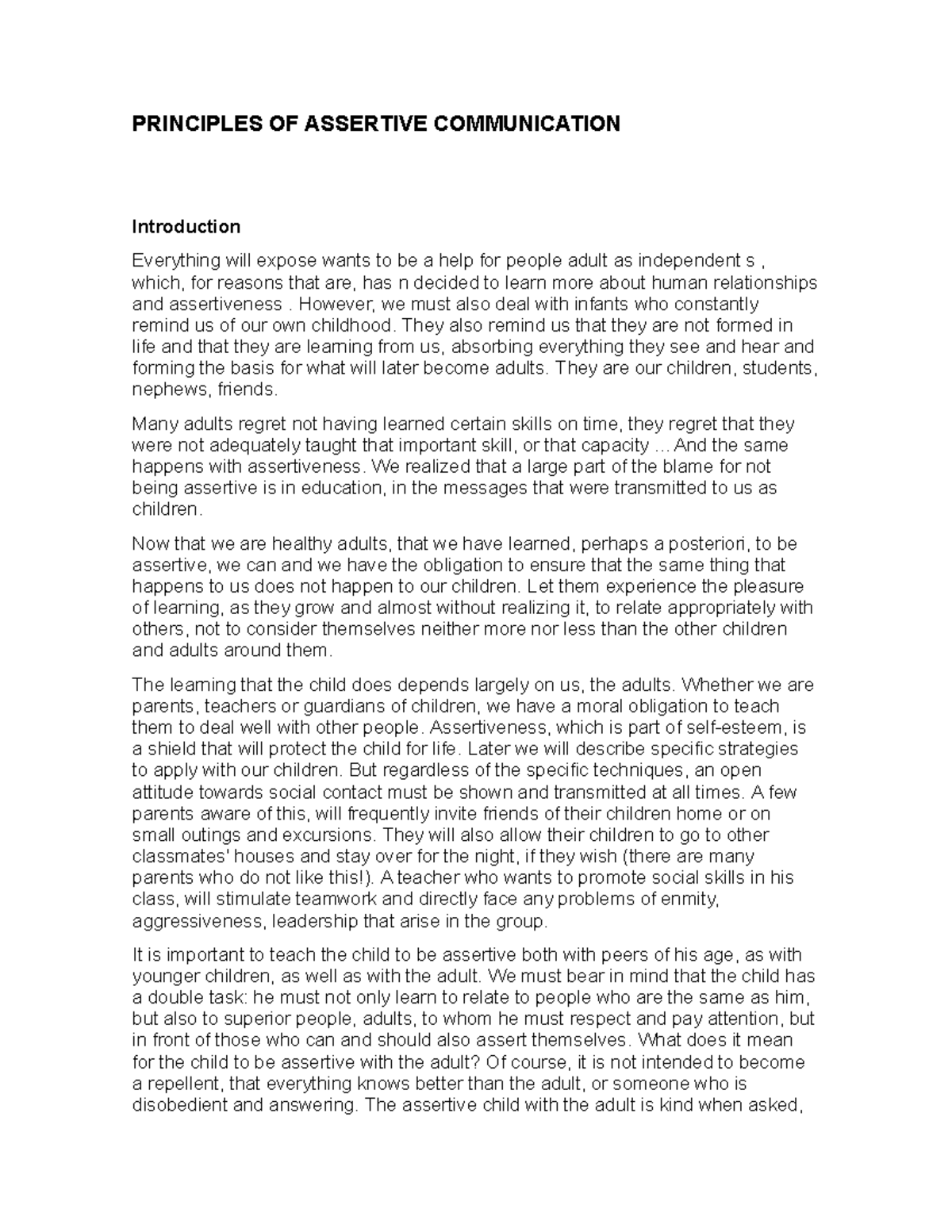 Principles of assertive communication - PRINCIPLES OF ASSERTIVE ...