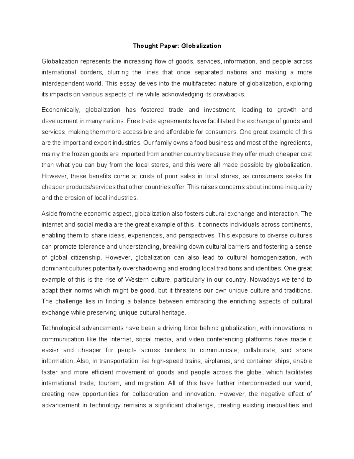 Thought Paper - CTW - Thought Paper: Globalization Globalization ...