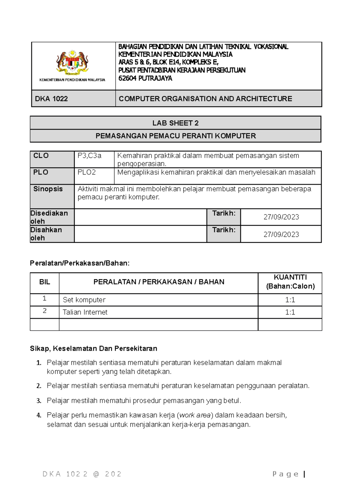 LAB Sheet 2 - Pemacu Peranti Komputer - D K A 1 0 2 2 @ 2 0 2 P a g e ...
