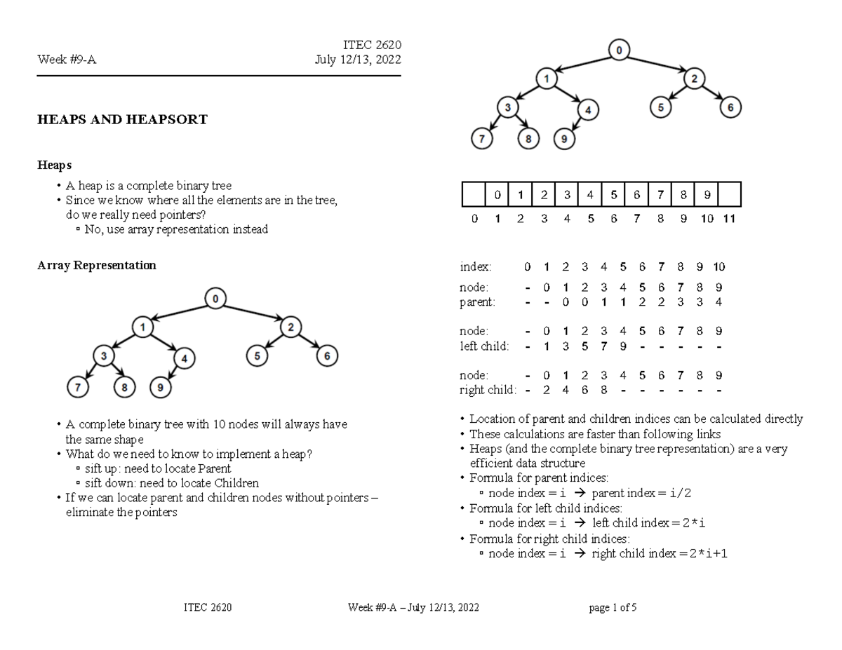 Heaps - Teacher's notes - ITEC 2620 Week #9-A July 12/13, 2022 HEAPS ...