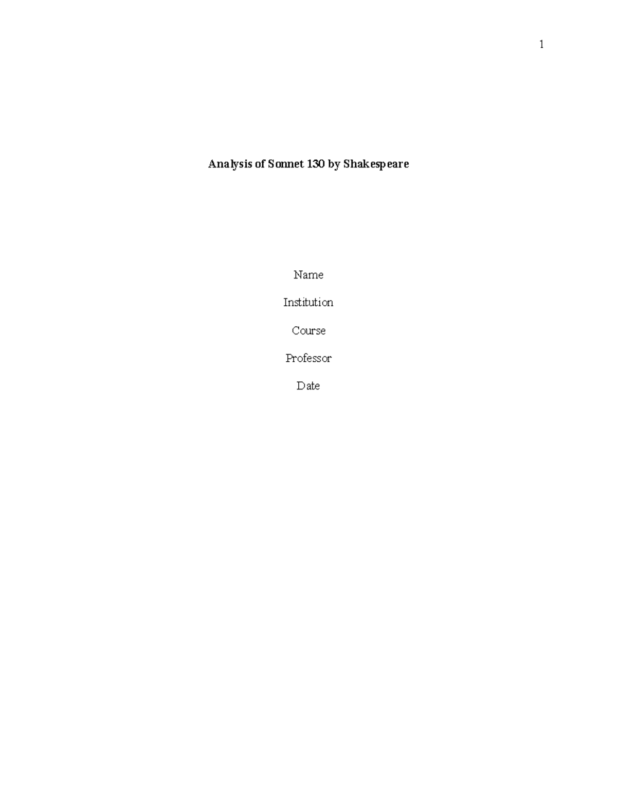 Analysis of Sonnet 130 by Shakespeare - Analysis of Sonnet 130 by ...