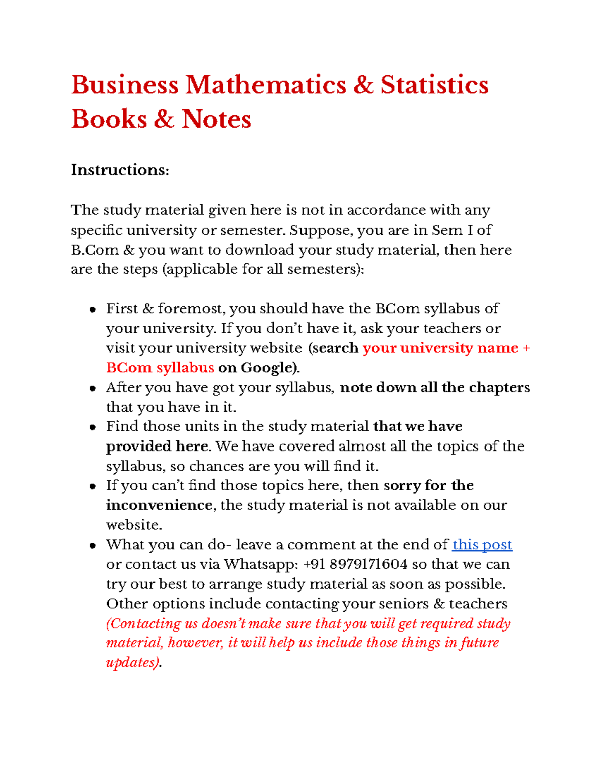 Business Mathematics & Statistics Books & Notes - Business Mathematics ...