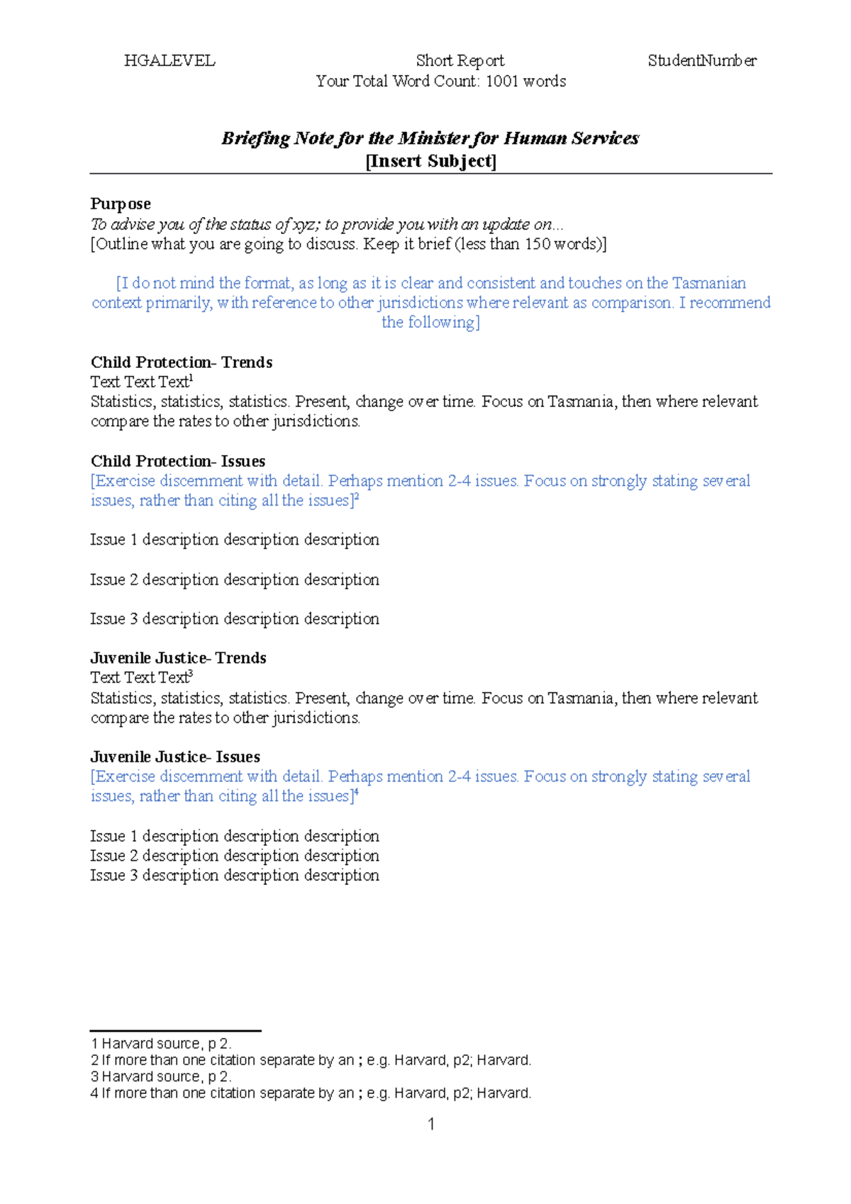 Minister Briefing Note template - HGALEVEL Short Report StudentNumber ...
