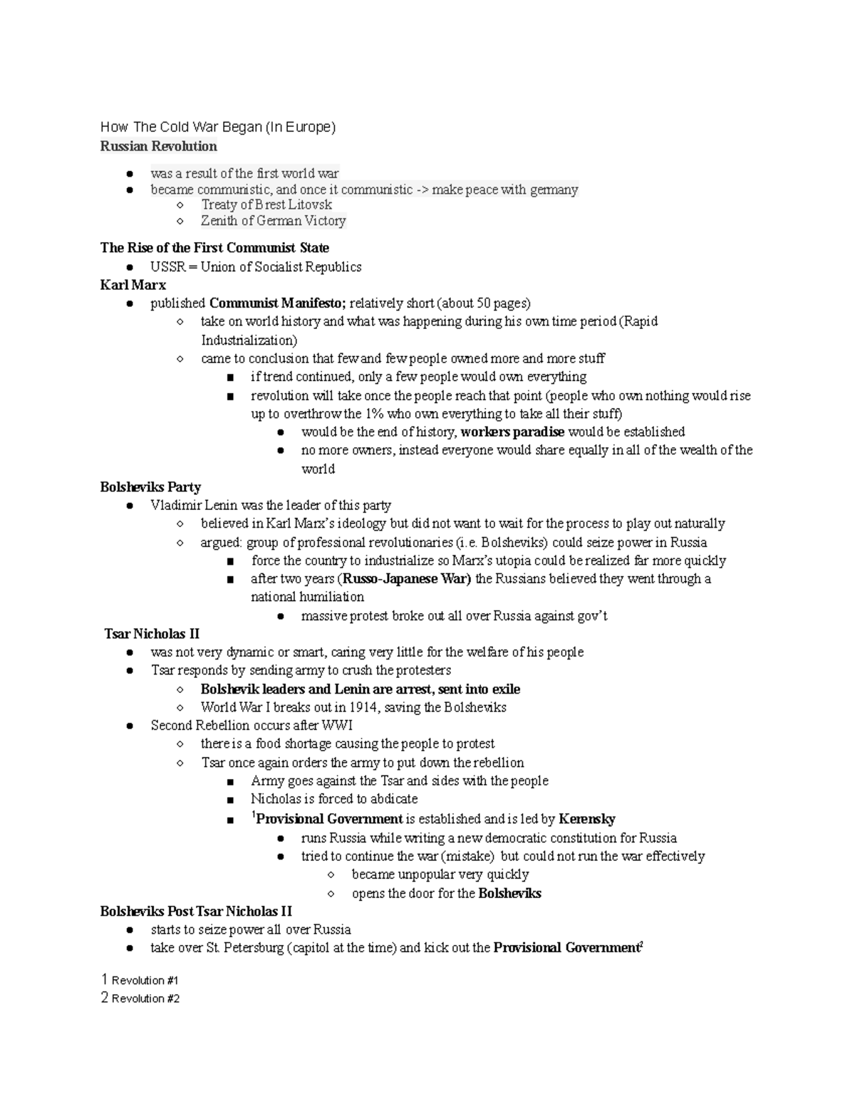 Cold War - Lecture notes 2 - How The Cold War Began (In Europe) Russian ...