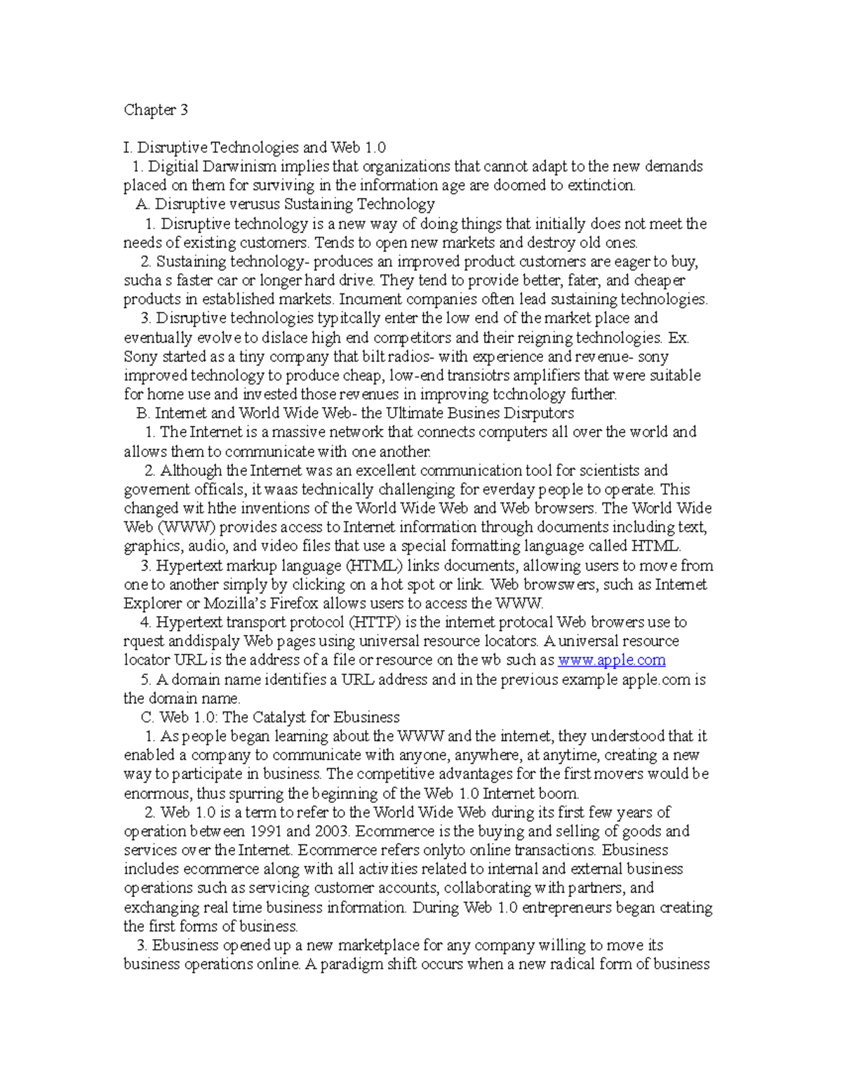 MIS Chapter 3 Review - ch 3 - Chapter 3 I. Disruptive Technologies and ...