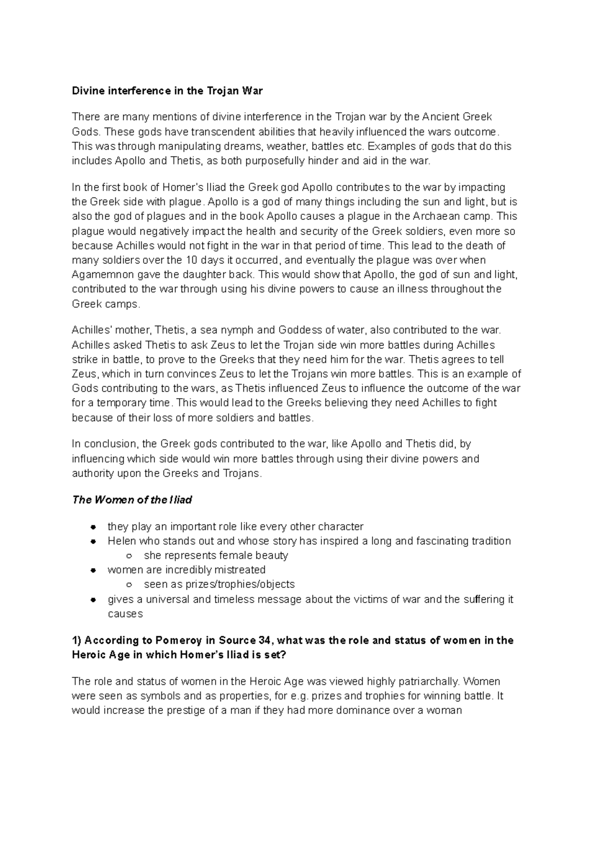 Ancient History - other notes - Divine interference in the Trojan War ...