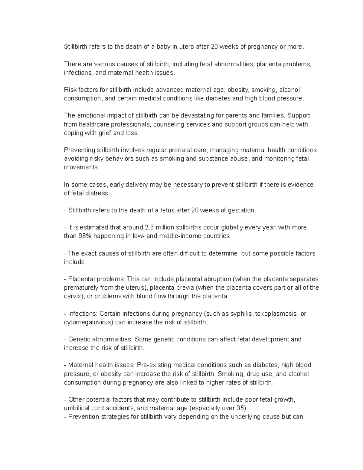 Notes on still birth - Stillbirth refers to the death of a baby in ...