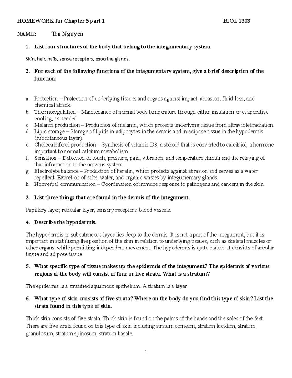 HW Chapter 5 (part 1) - HOMEWORK for Chapter 5 part 1 NAME: BIOL 1303 ...